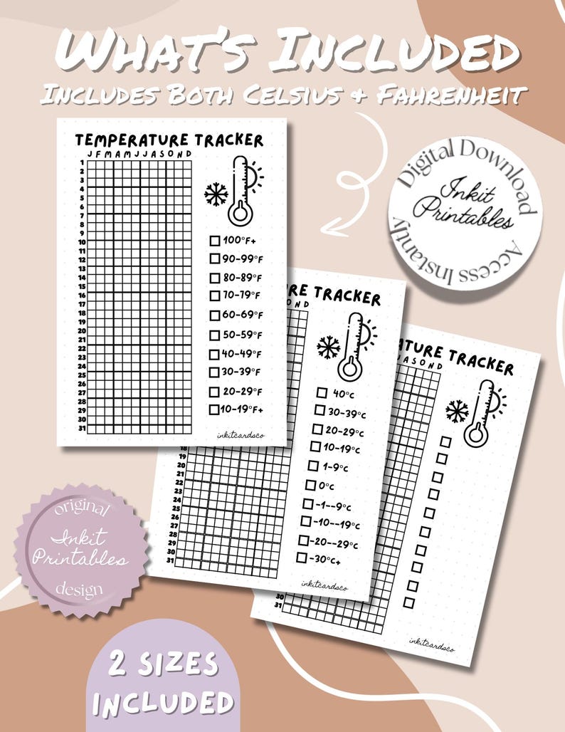 Temperature Tracker, Weather Tracker, Printable BUJO Template, BUJO ...