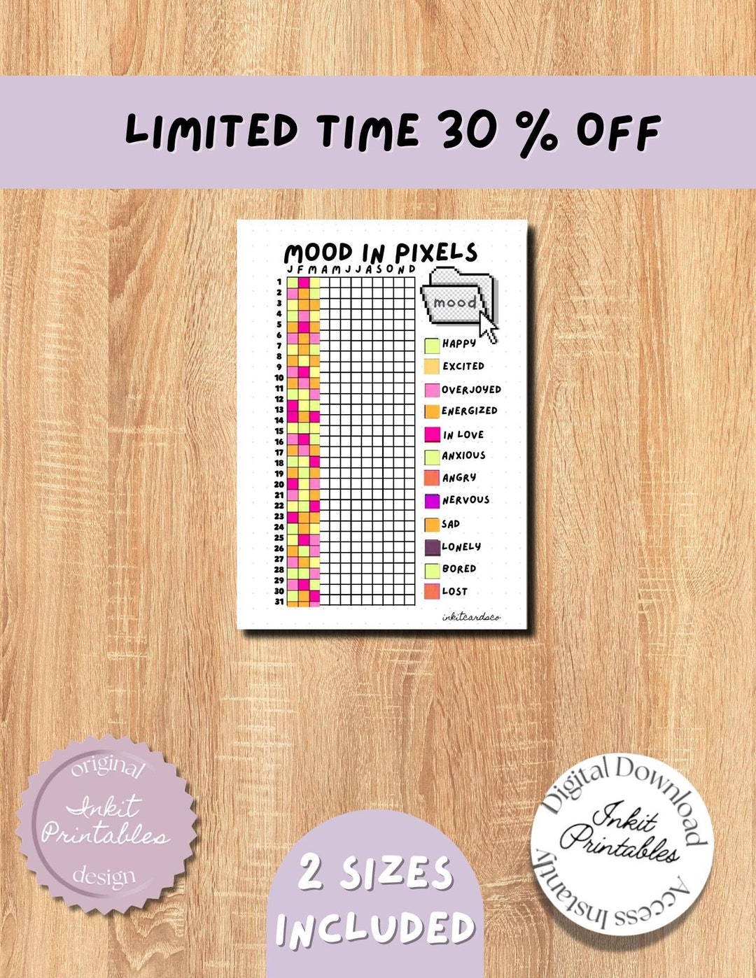 Mood in Pixels Tracker, Mood Tracker Page, Printable Tracker, Bullet ...
