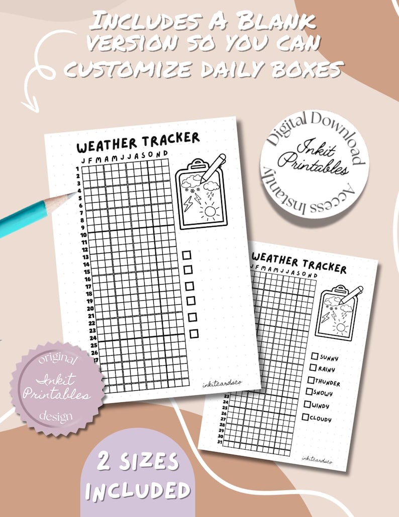 Weather Tracker, Printable Journal Page, Planner Page, BUJO Page ...