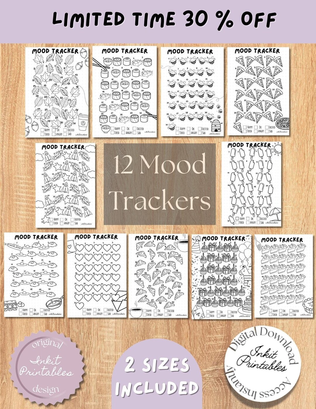 12 Month Mood Tracker Page, Mood Tracker Page, Mood Tracker Bundle ...