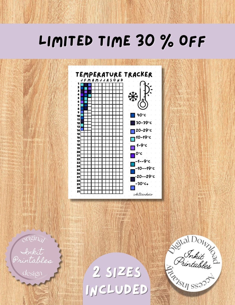 Temperature Tracker, Weather Tracker, Printable BUJO Template, BUJO ...