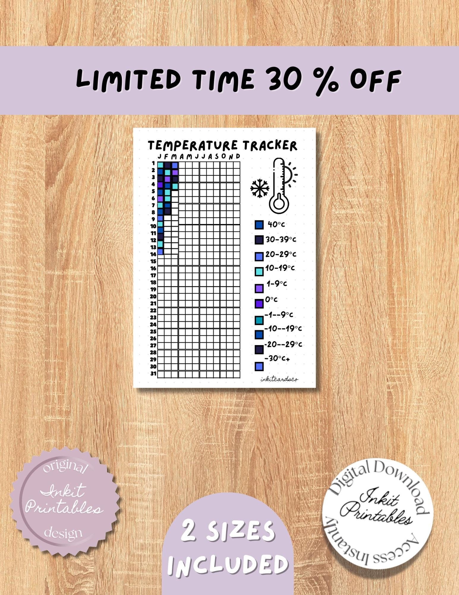 Temperature Tracker, Weather Tracker, Printable BUJO Template, BUJO ...