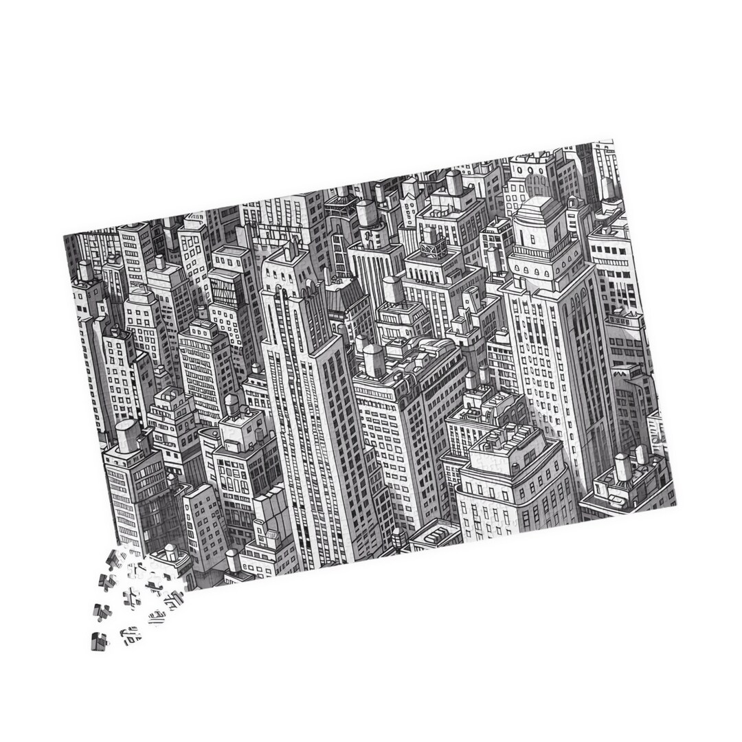 Puzzle, Cityscape Architecture Doodle Jigsaw Puzzle, Urban Skyline ...