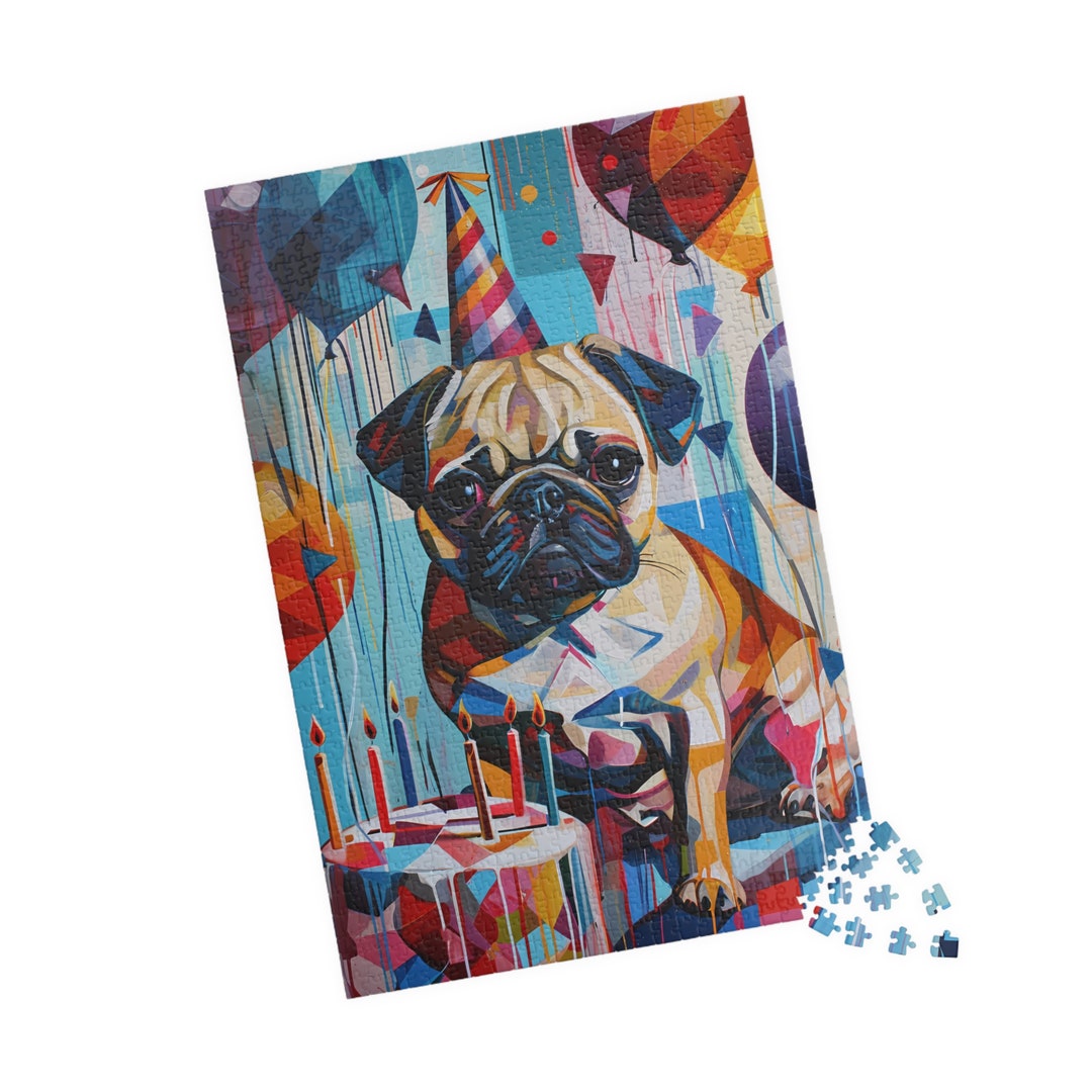 Dog Jigsaw Puzzle, Pug Lover's Birthday Bash, Birthday Jigsaw Puzzle ...