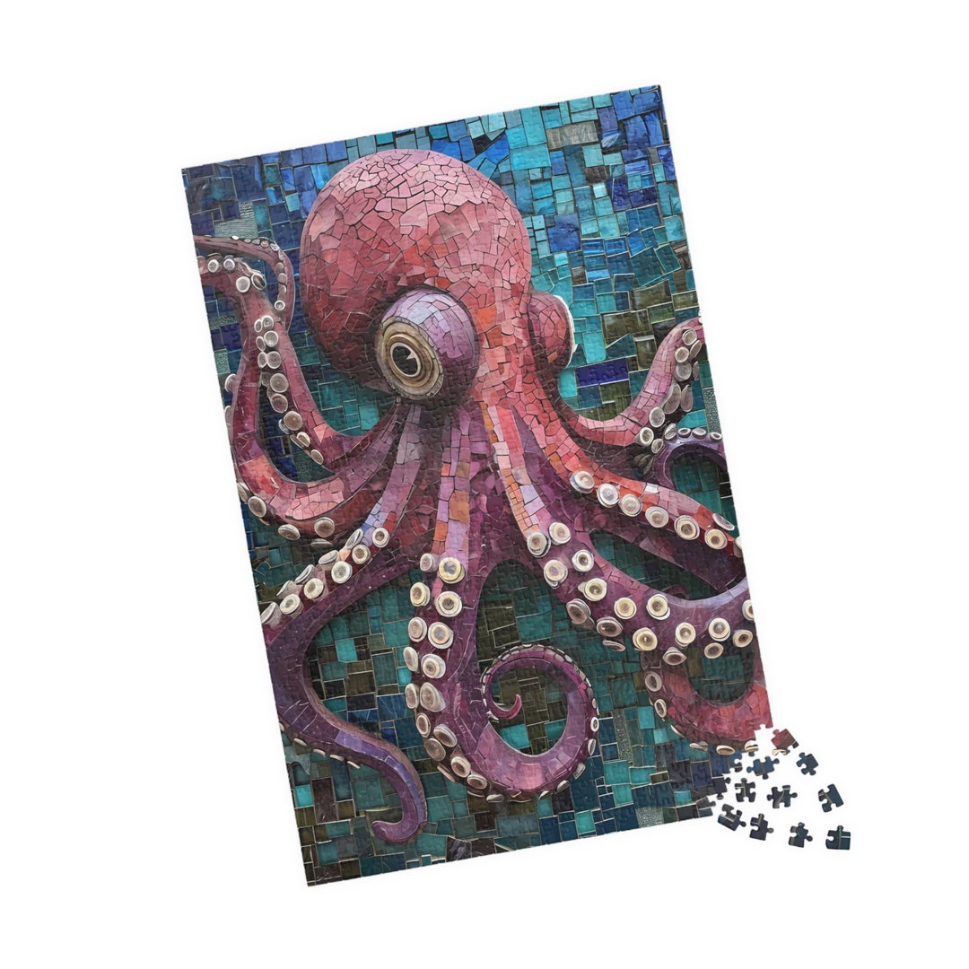 Puzzle, Pink Mosaic Octopus Jigsaw Puzzle 110, 252, 520, 1014-piece - Etsy