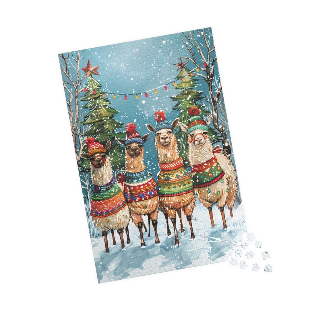 Puzzle, Snow Llamas, Holiday Llama Jigsaw, Llama Christmas Gift 110 ...