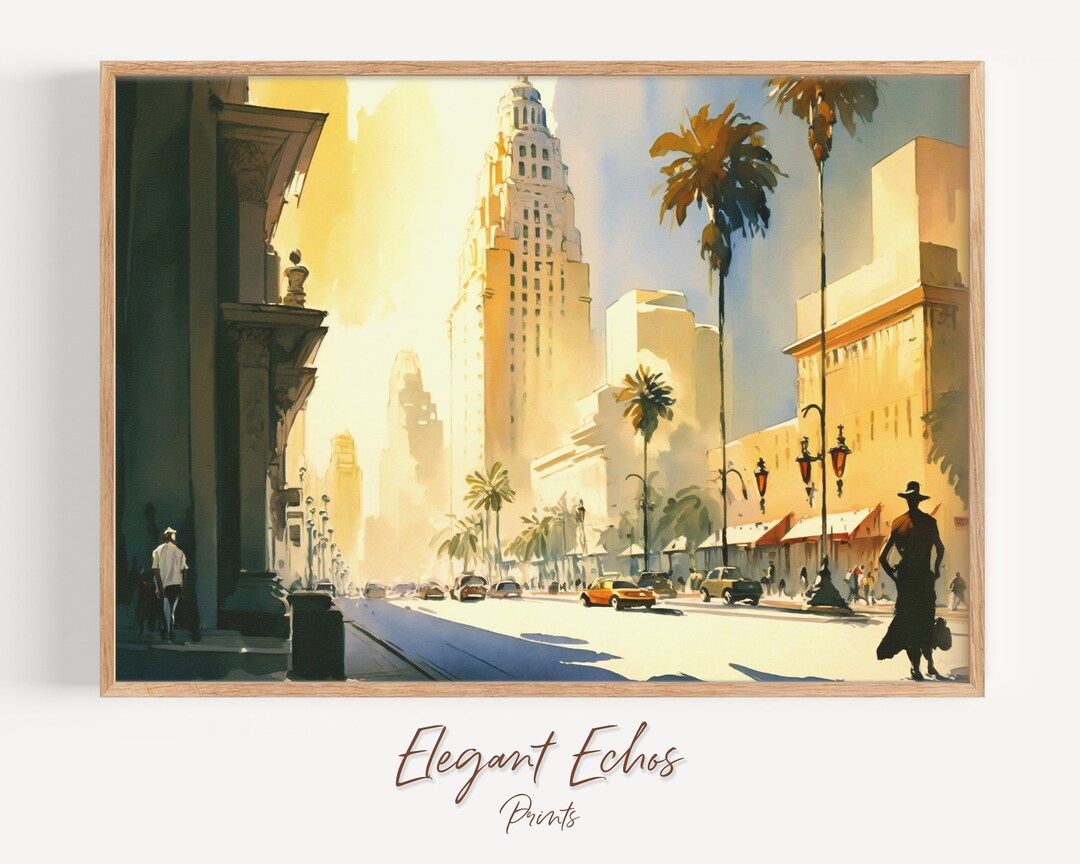 Golden Sunset Cityscape | Los Angeles City Street Scene | Vintage ...