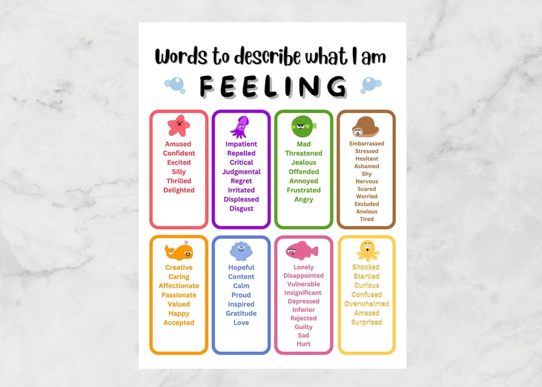 PRINT AT HOME. Children Feelings Chart. Ocean Theme Feeling Characters ...
