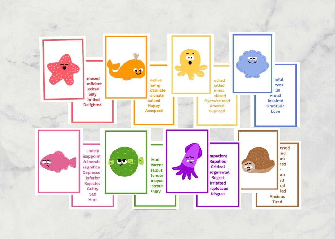 Children Feeling Flashcard. Ocean Theme Feeling Characters. Digital ...