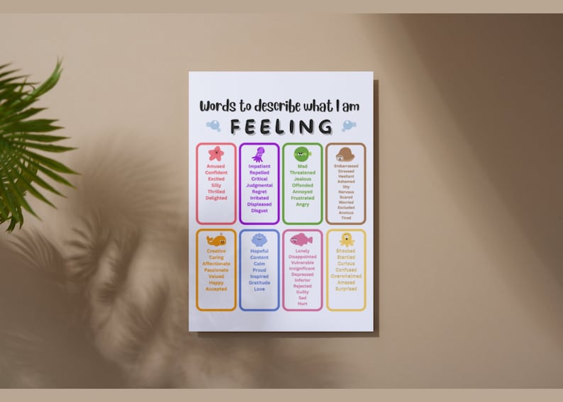 PRINT AT HOME. Children Feelings Chart. Ocean Theme Feeling Characters ...