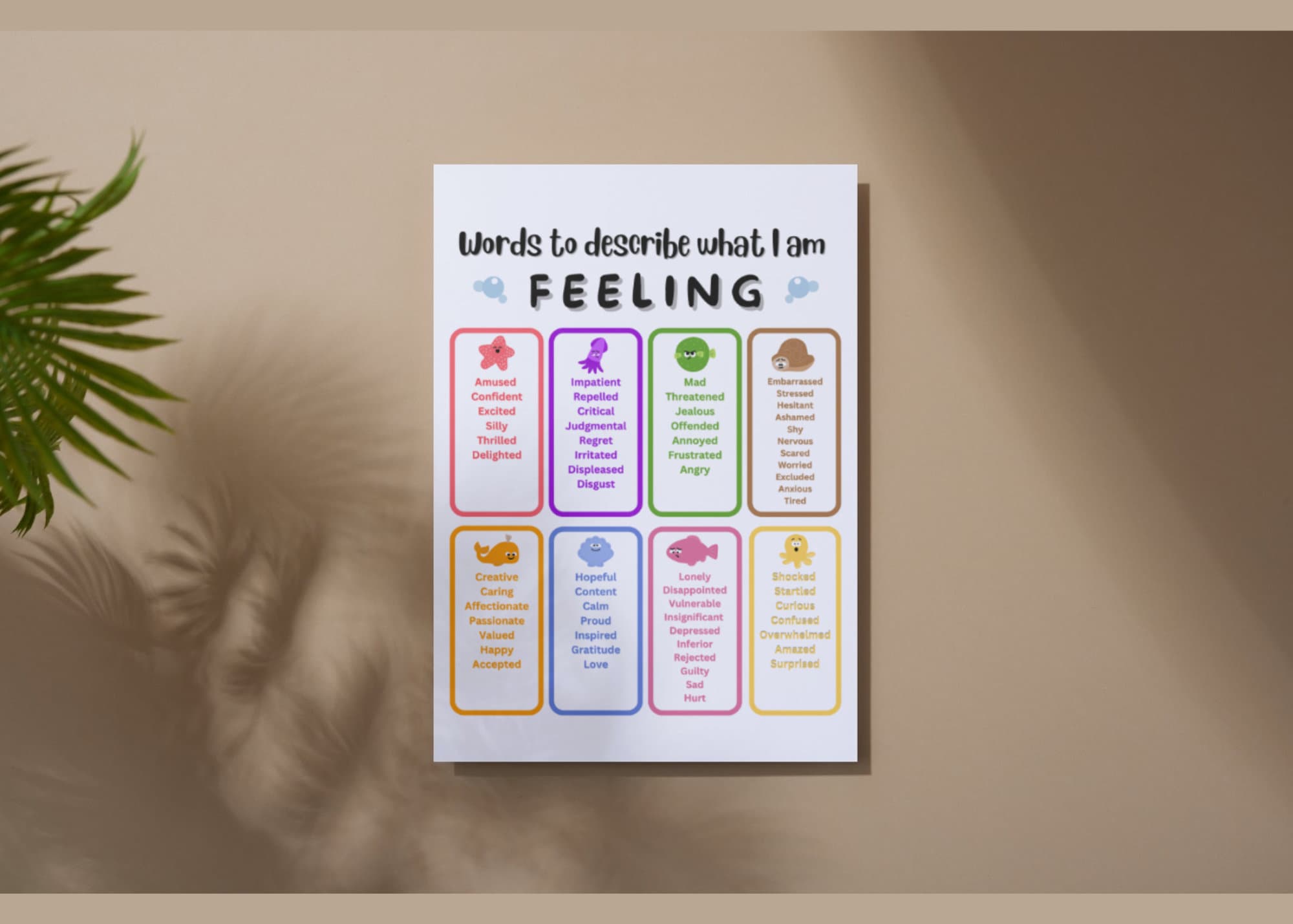 PRINT AT HOME. Children Feelings Chart. Ocean Theme Feeling Characters ...