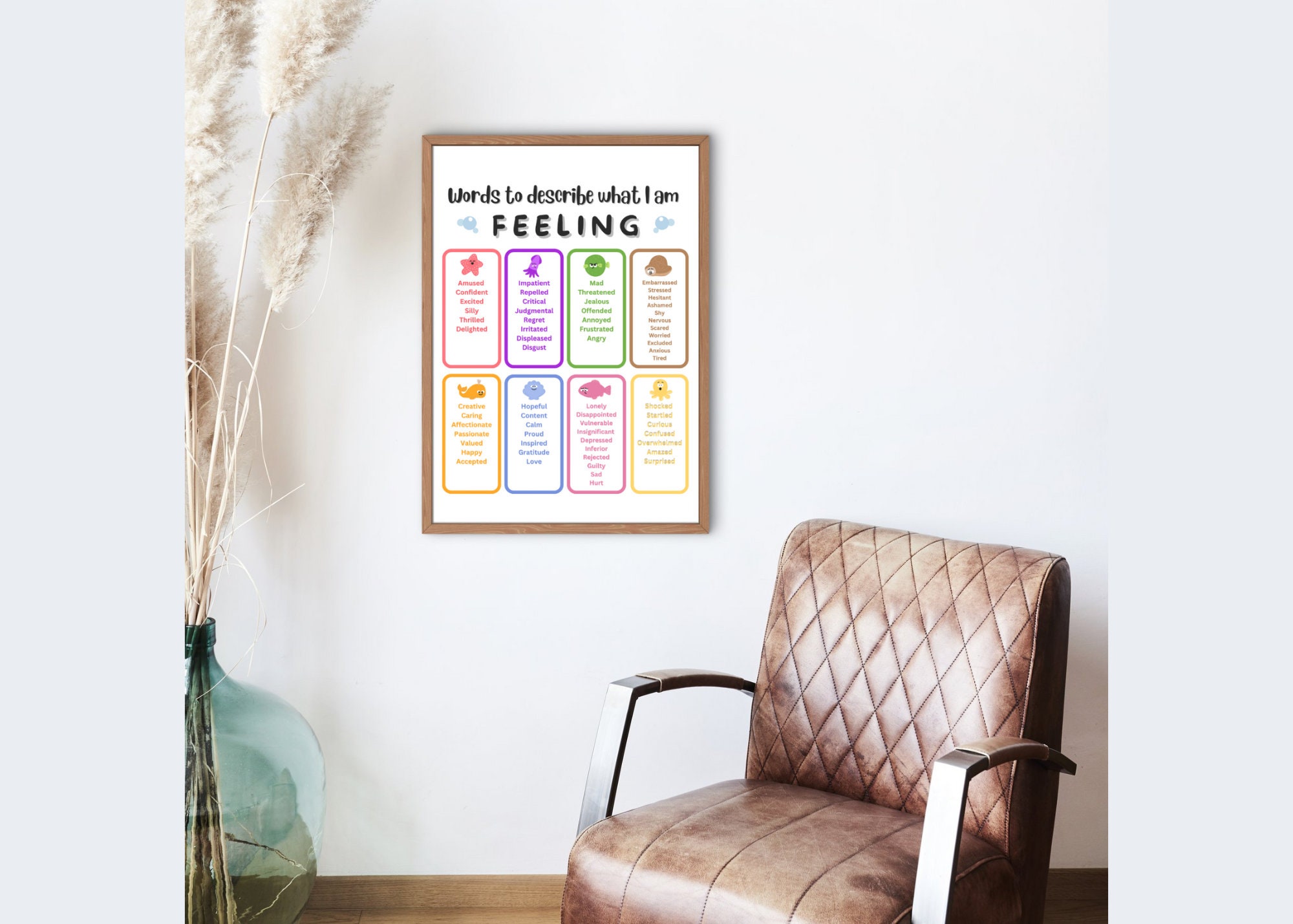 PRINT AT HOME. Children Feelings Chart. Ocean Theme Feeling Characters ...