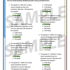 Algebra 1 Exponential Growth and Decay and Compound Interest Instant ...