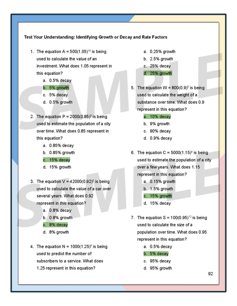 Algebra 1 Exponential Growth and Decay and Compound Interest Instant ...
