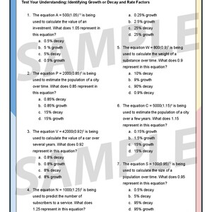 Algebra 1 Exponential Growth and Decay and Compound Interest Instant ...