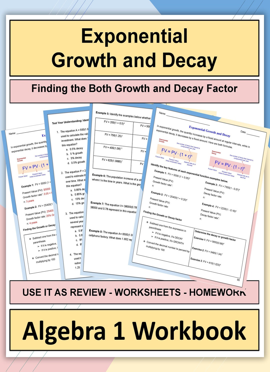 Algebra 1 Exponential Growth and Decay and Compound Interest Instant ...