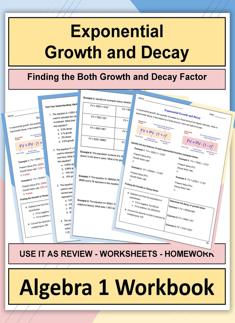 Algebra 1 Exponential Growth and Decay and Compound Interest Instant ...