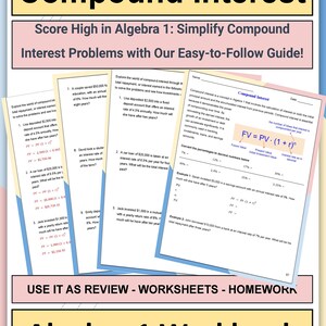 Algebra 1 Exponential Growth and Decay and Compound Interest Instant ...