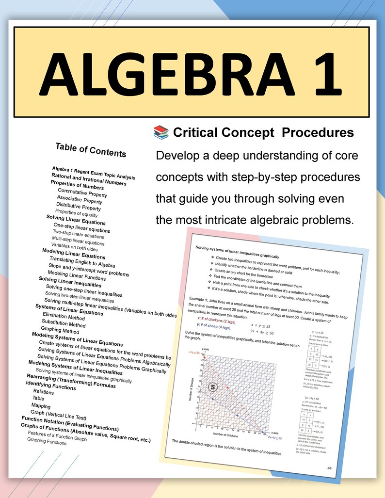 Algebra 1 Regent Exam Workbook Master 25+ Essential Topics 45 ...