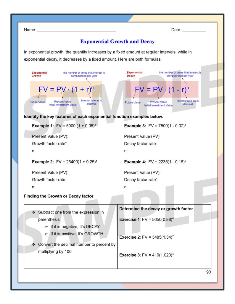 Algebra 1 Exponential Growth and Decay and Compound Interest Instant ...