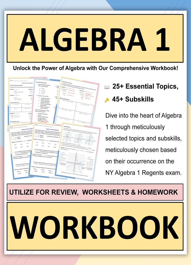 Algebra 1 Regent Exam Workbook Master 25+ Essential Topics 45 ...