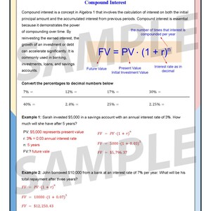 Algebra 1 Exponential Growth and Decay and Compound Interest Instant ...