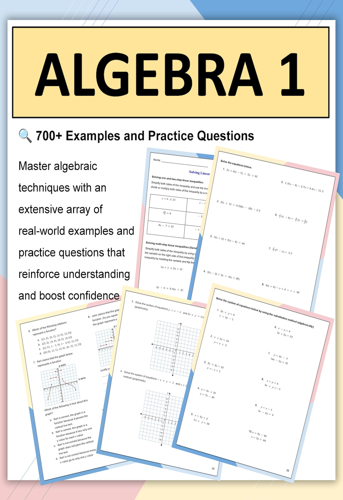 Algebra 1 Regents Exam Workbook: 700+ Practice Questions (instant ...