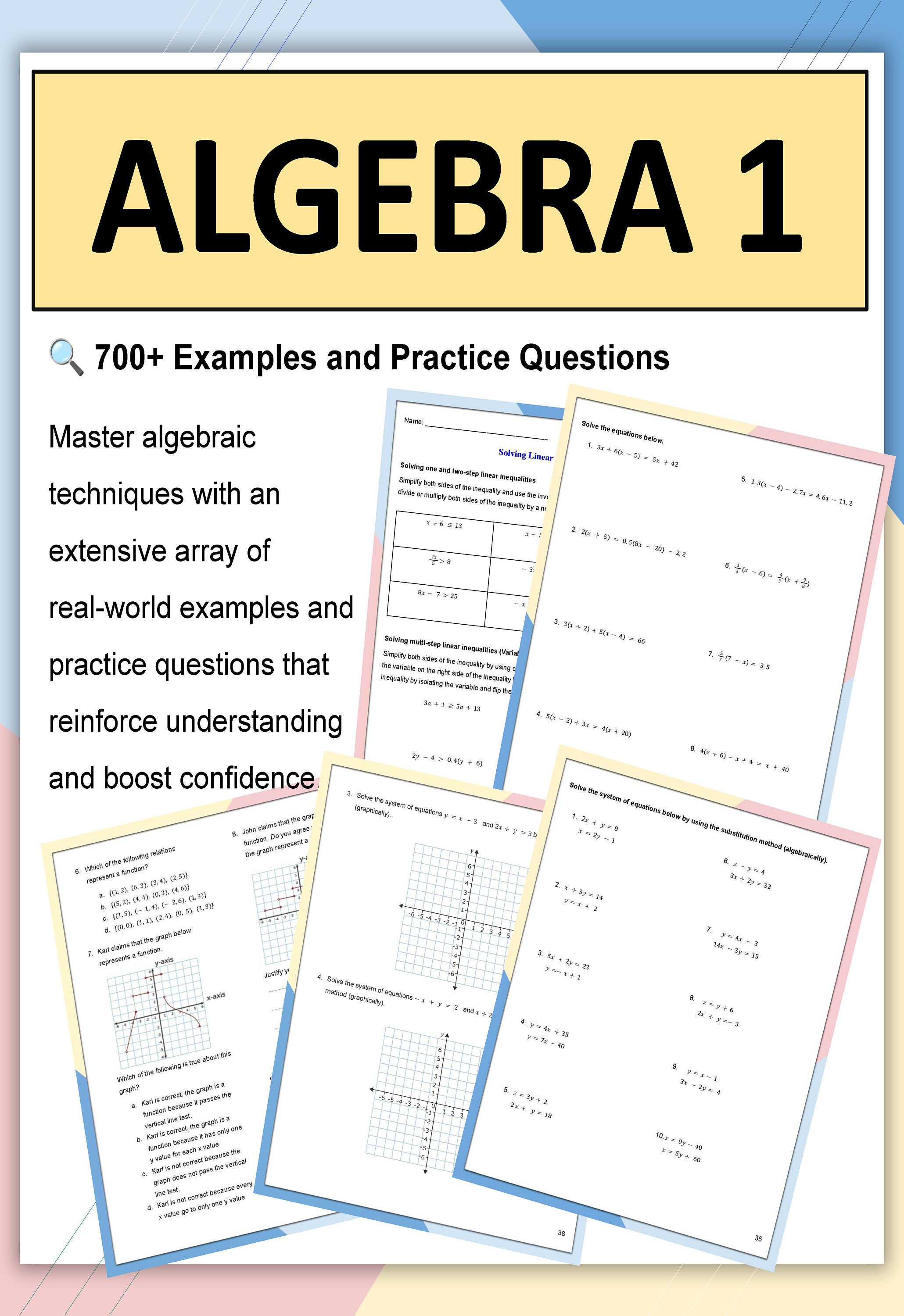 Algebra 1 Regent Exam Workbook Master 25 Essential Topics 45 Subskills ...