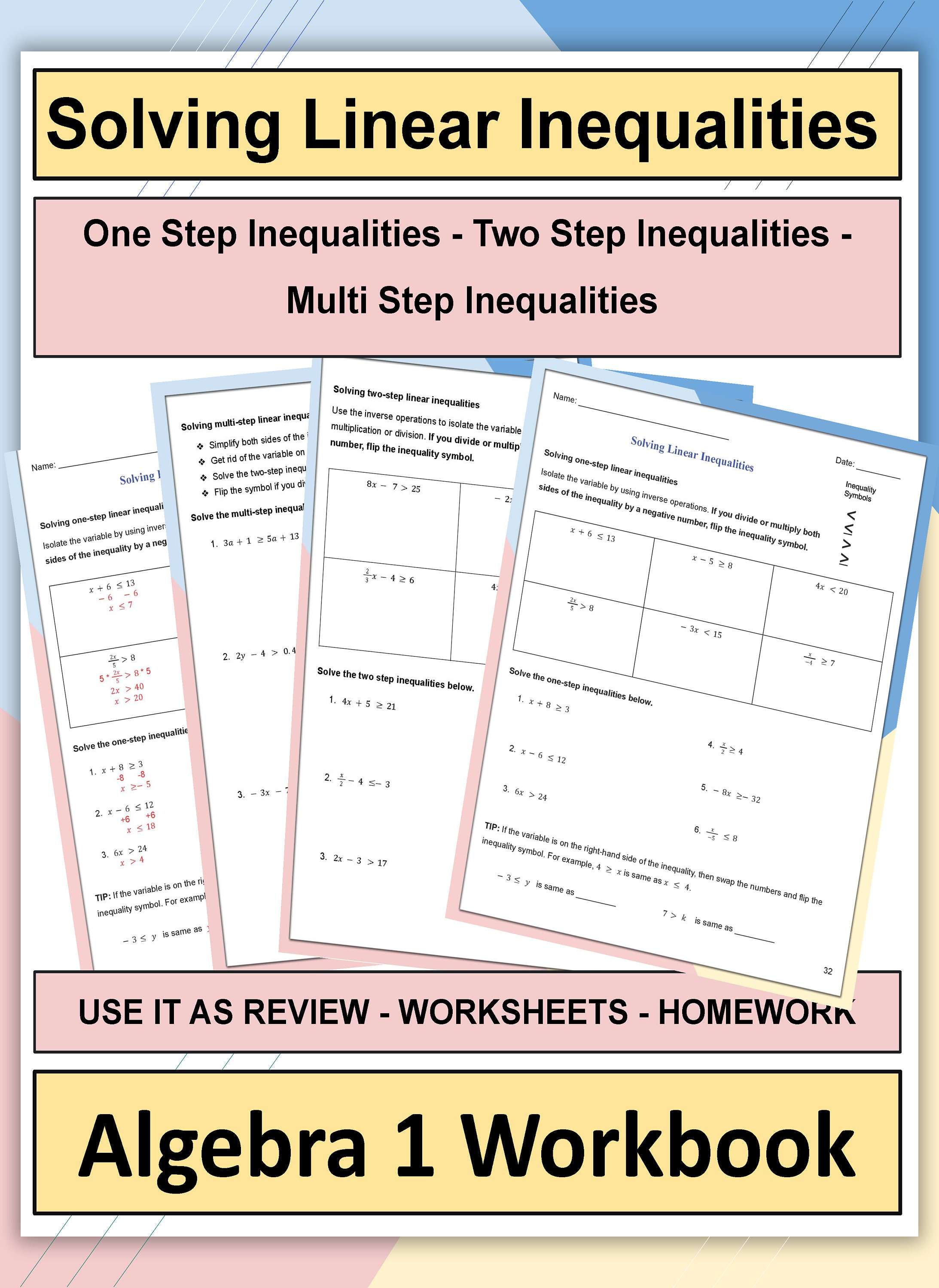 Algebra 1 - Workbook - Solving Linear Equations and Inequalities ...