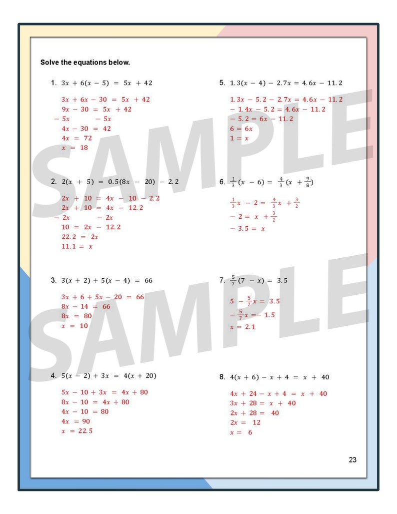 Algebra 1 - Workbook - Solving Linear Equations and Inequalities ...