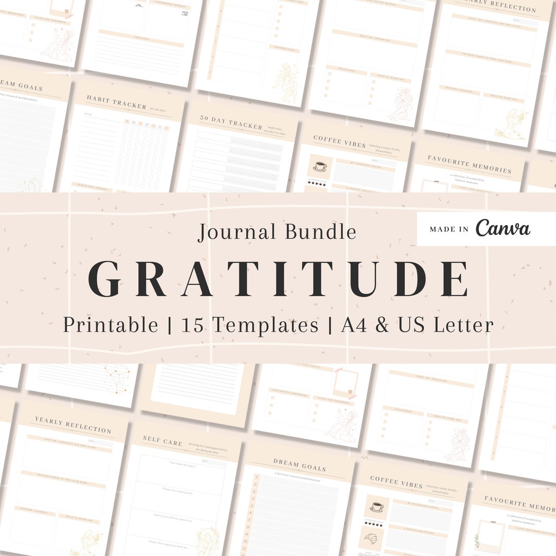 Gratitude Journal Canva Template Gratitude Tracker Positivity Journal ...