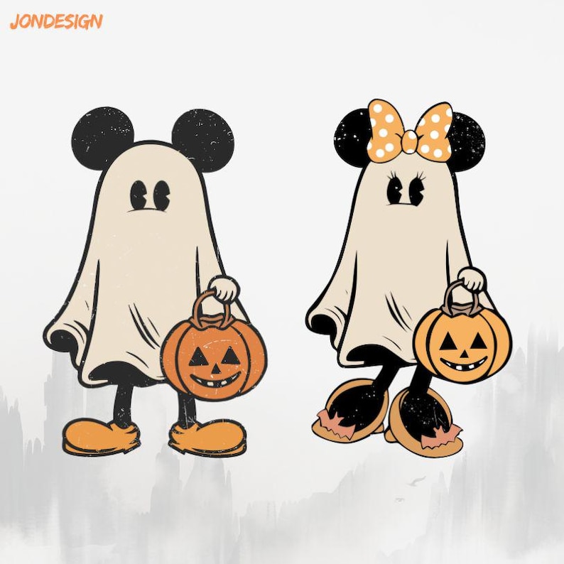 Retro Mickey Minnie Halloween Couple Png, Mickey Ghost Png, Minnie ...