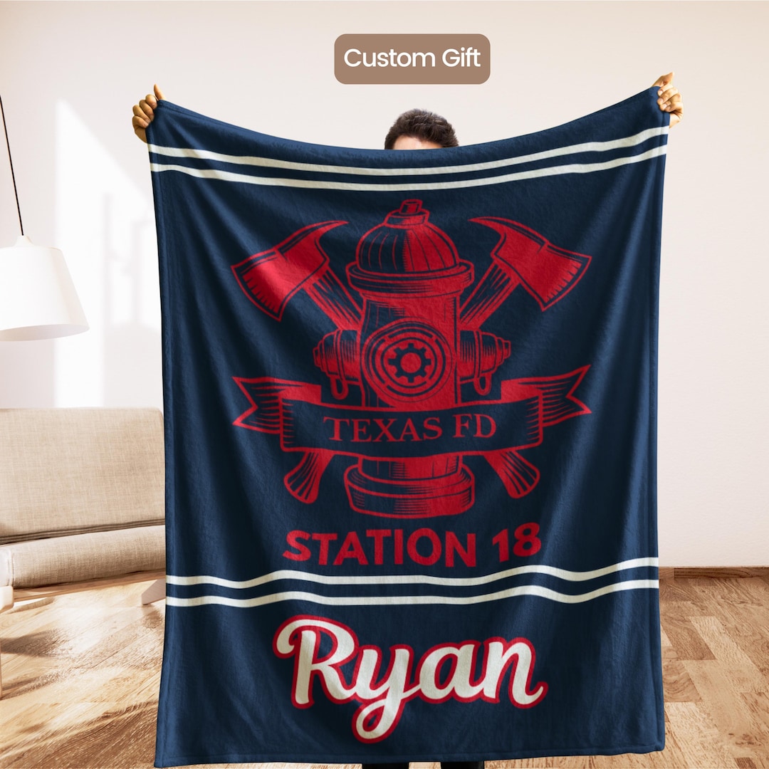 Custom Firefighter Blanket, Custom Fire Dept Gift, Station Number ...