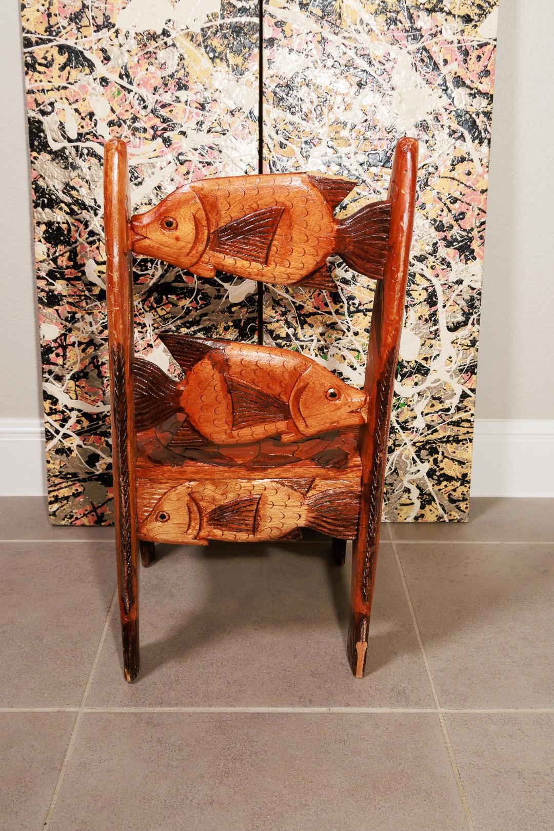 Antique Hand-carved African Fish Motif 24-inch Wood Chair Nautical Art ...
