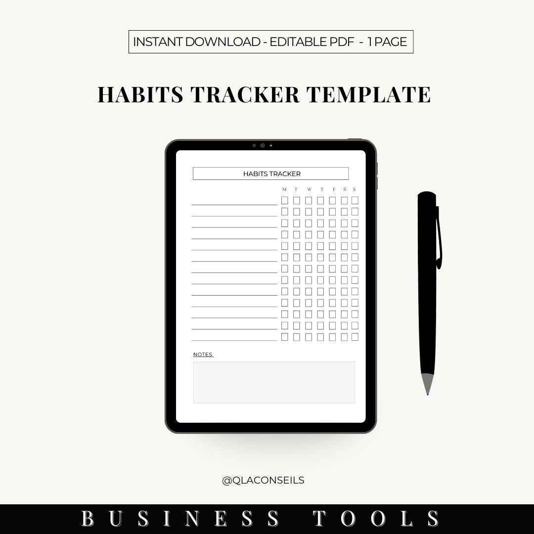 Printable Habit Tracker Editable, Minimalist Design, Daily Planner for ...