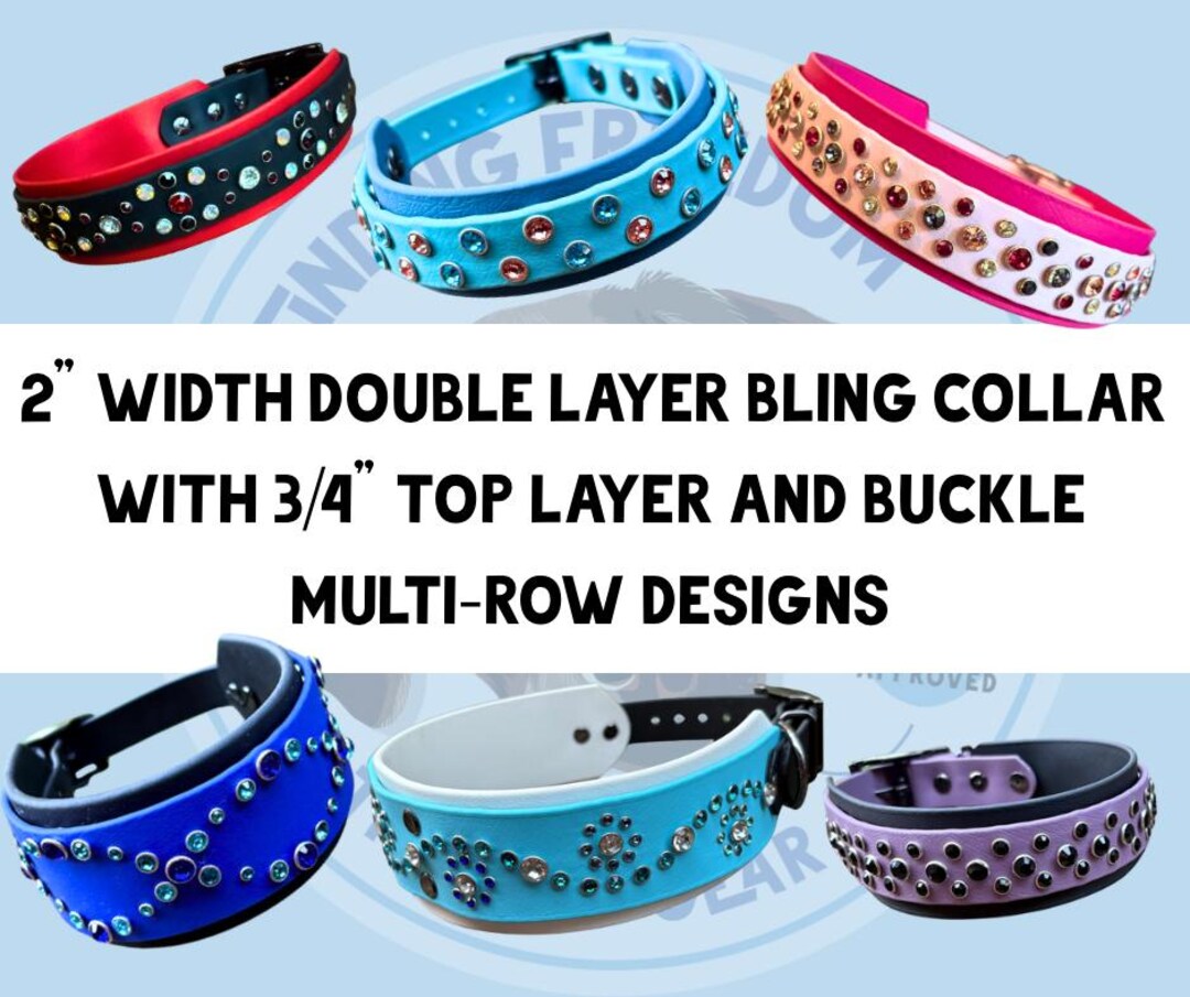2” Width With 3/4” Top Layer - Double Layer Rhinestone Bling Biothane ...