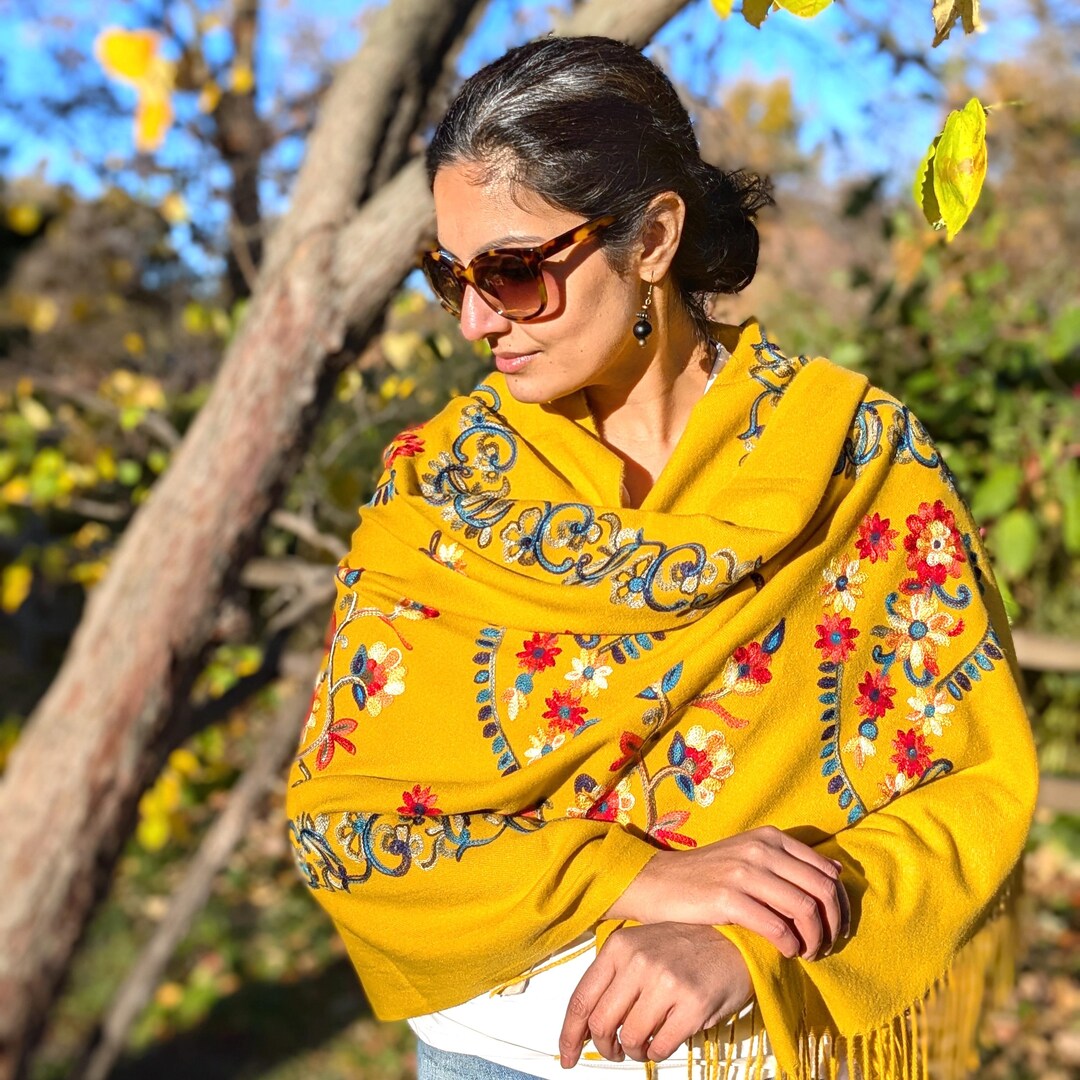 Embroidered Shawls With Floral Design - Etsy