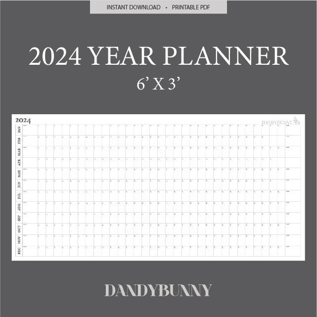 2024 Year Planner, Landscape Large Year Calendar 2024, Simple Year ...