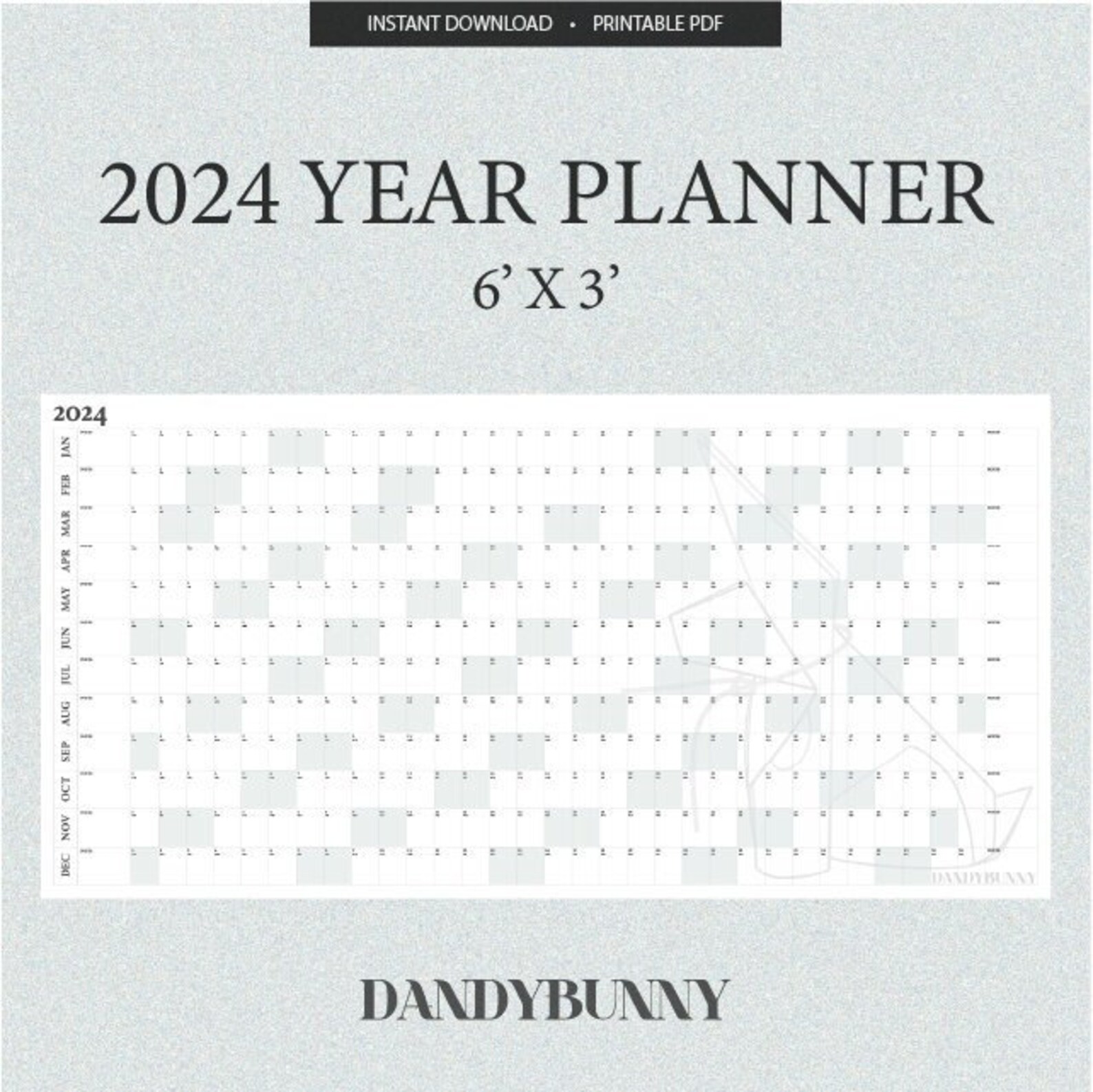 2024 Year Planner, Landscape Large Year Calendar 2024, Simple Year Calendar Printable, 2024 Wall ...