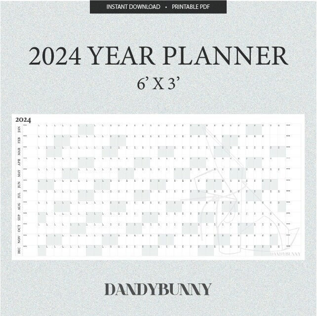 2024 Year Planner, Landscape Large Year Calendar 2024, Simple Year ...