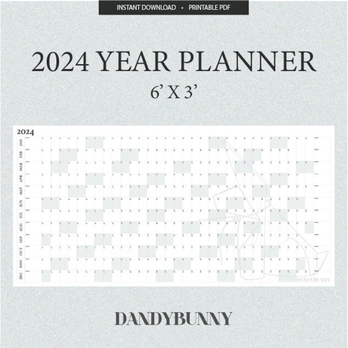 2024 Year Planner, Landscape Large Year Calendar 2024, Simple Year ...