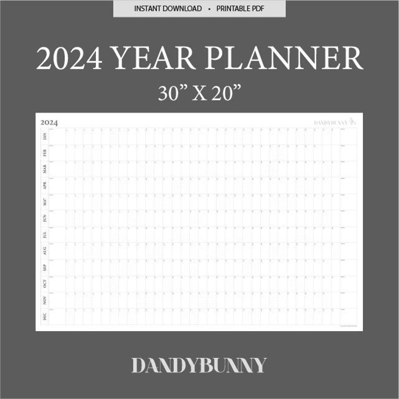 2024 Year Planner, Landscape Large Year Calendar 2024, Simple Year ...