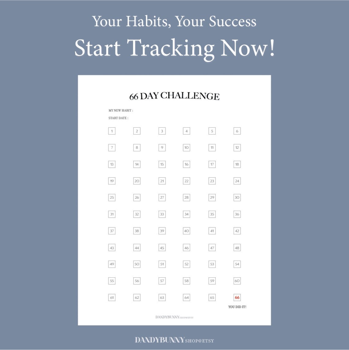 66-day Habit Tracker, 66-day Challenge, Simple Habit Tracker, Habit ...
