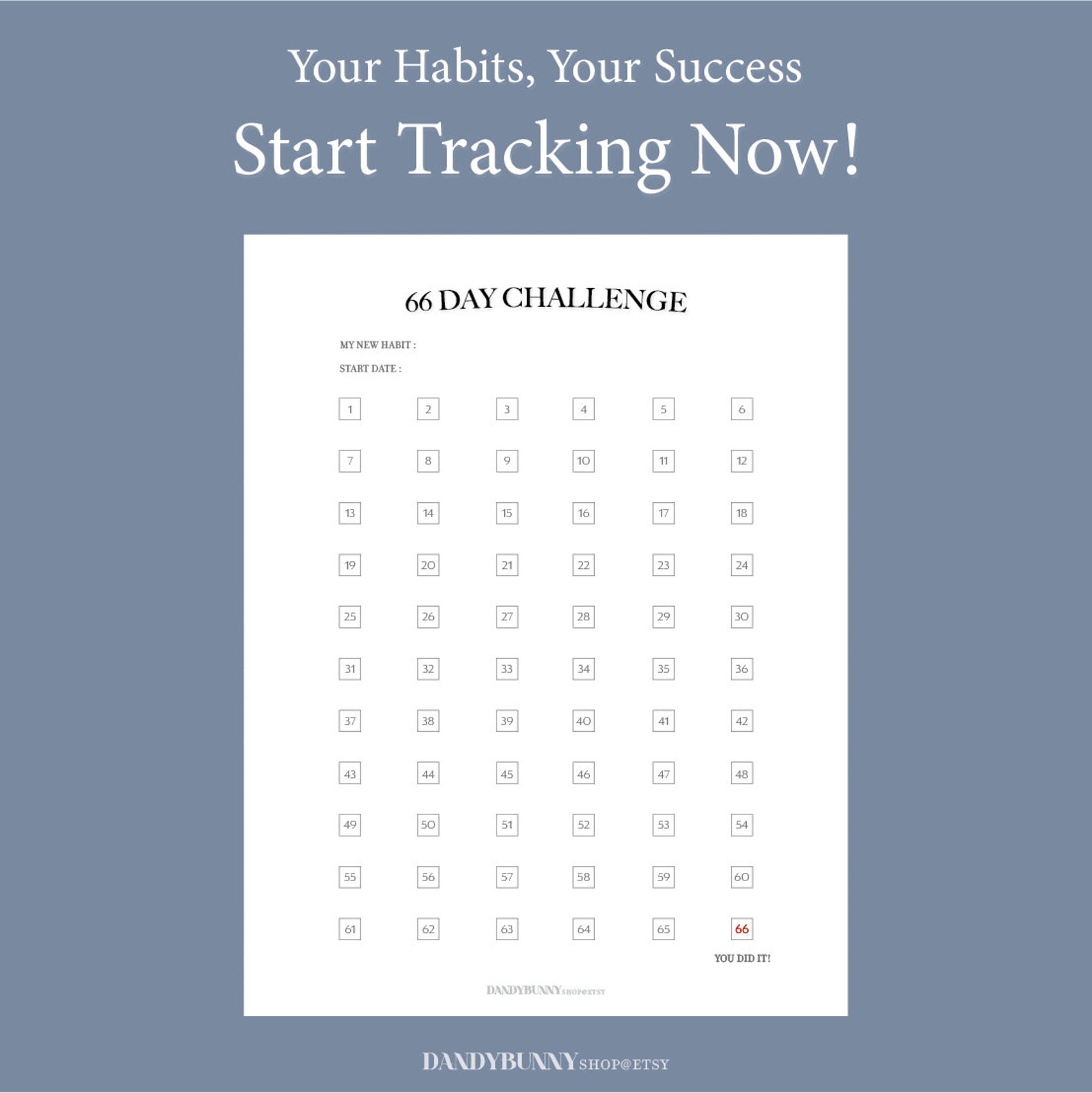 66-day Habit Tracker, 66-day Challenge, Simple Habit Tracker, Habit ...
