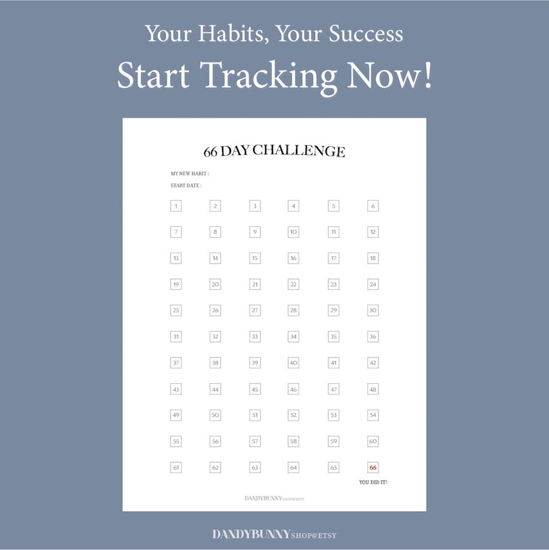 66-day Habit Tracker, 66-day Challenge, Simple Habit Tracker, Habit ...
