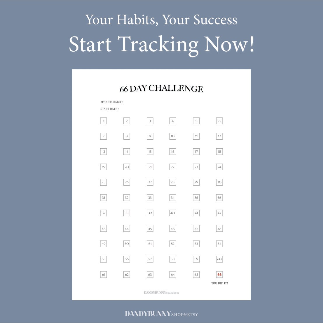 66-day Habit Tracker, 66-day Challenge, Simple Habit Tracker, Habit ...