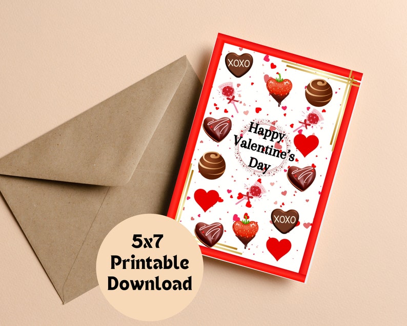 5x7 Printable Happy Valentine's Day Card | Valentine's Day Card for Her ...