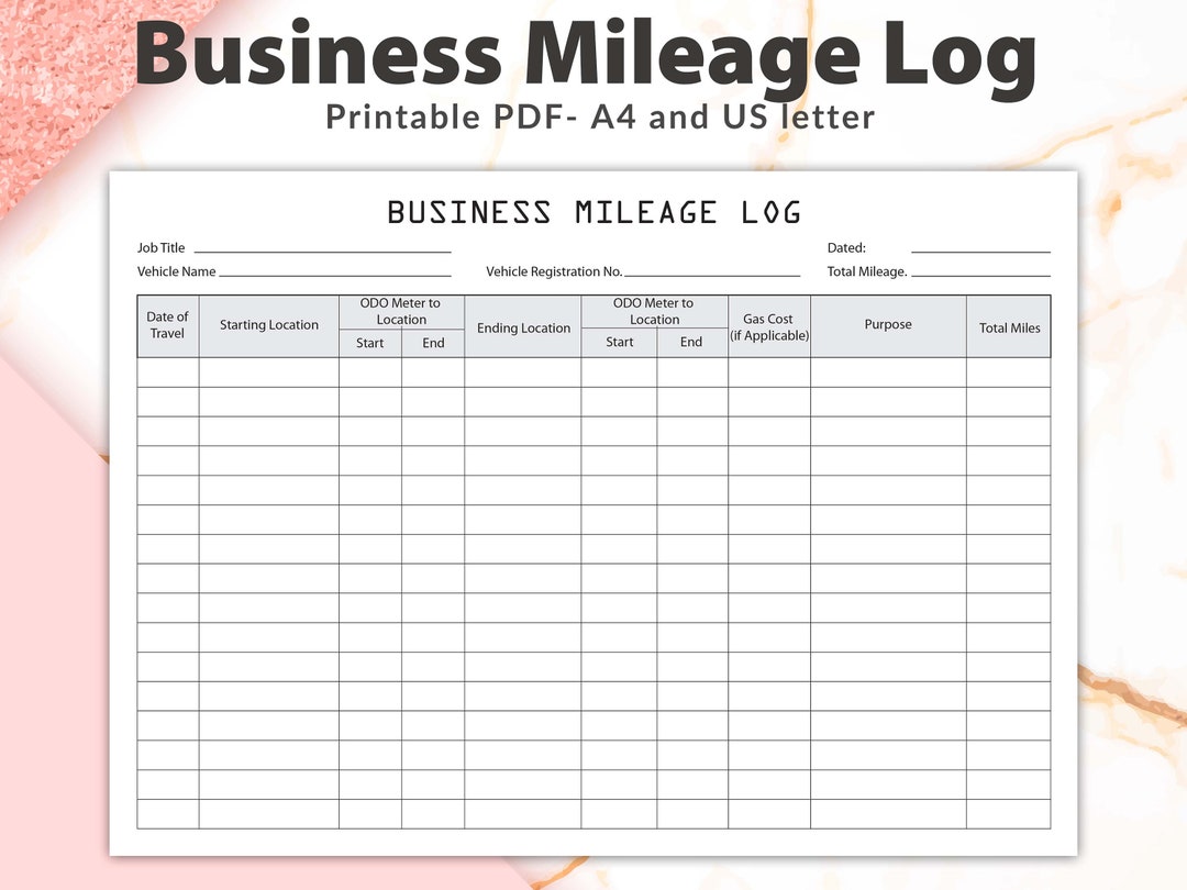 Your Business Journey Tracker, Business Mileage Log Book Printable ...