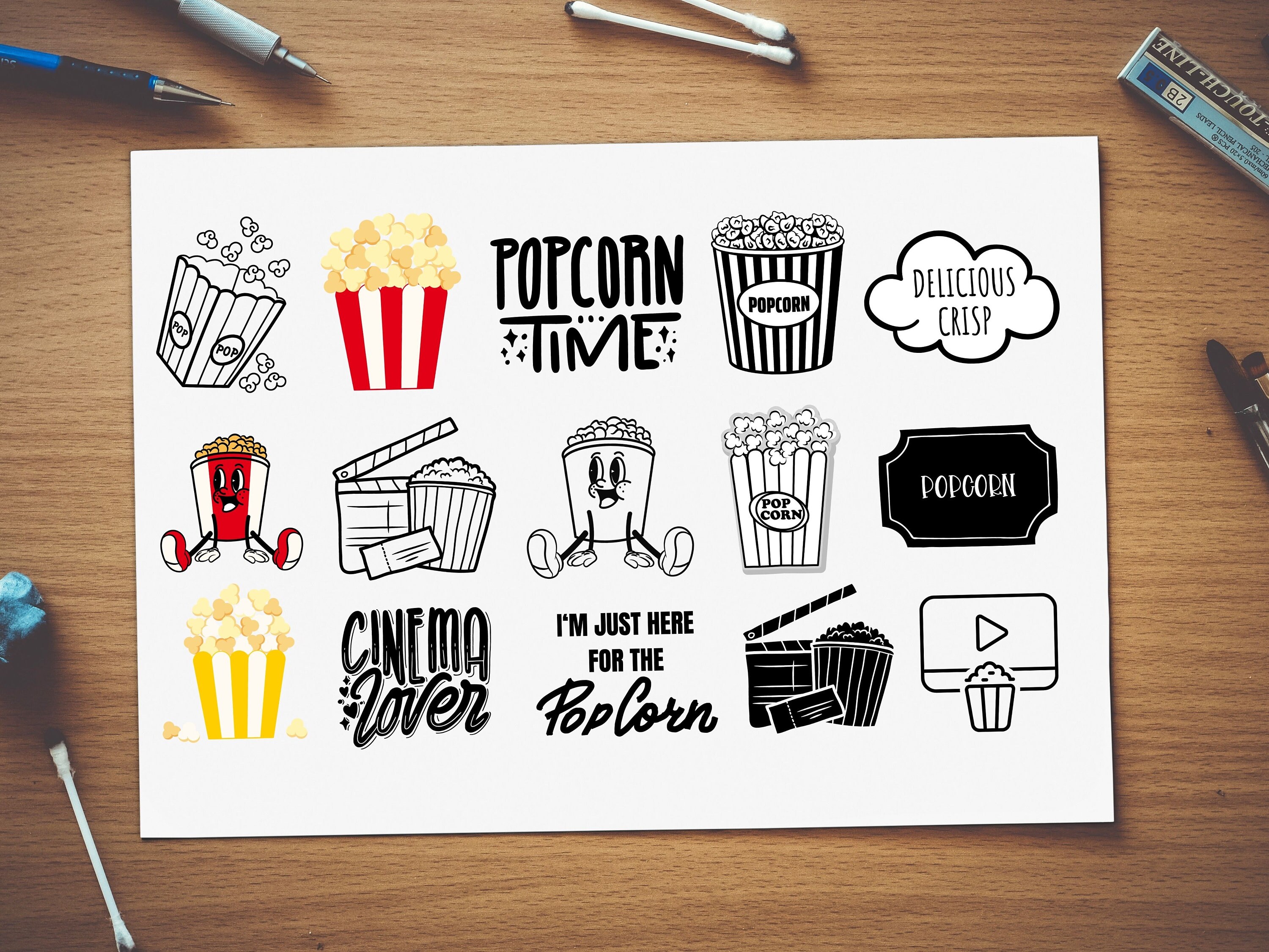 Popcorn Svg Bundle,popcorn Png,pop Corn Svg,popcorn Clip Art,movie ...