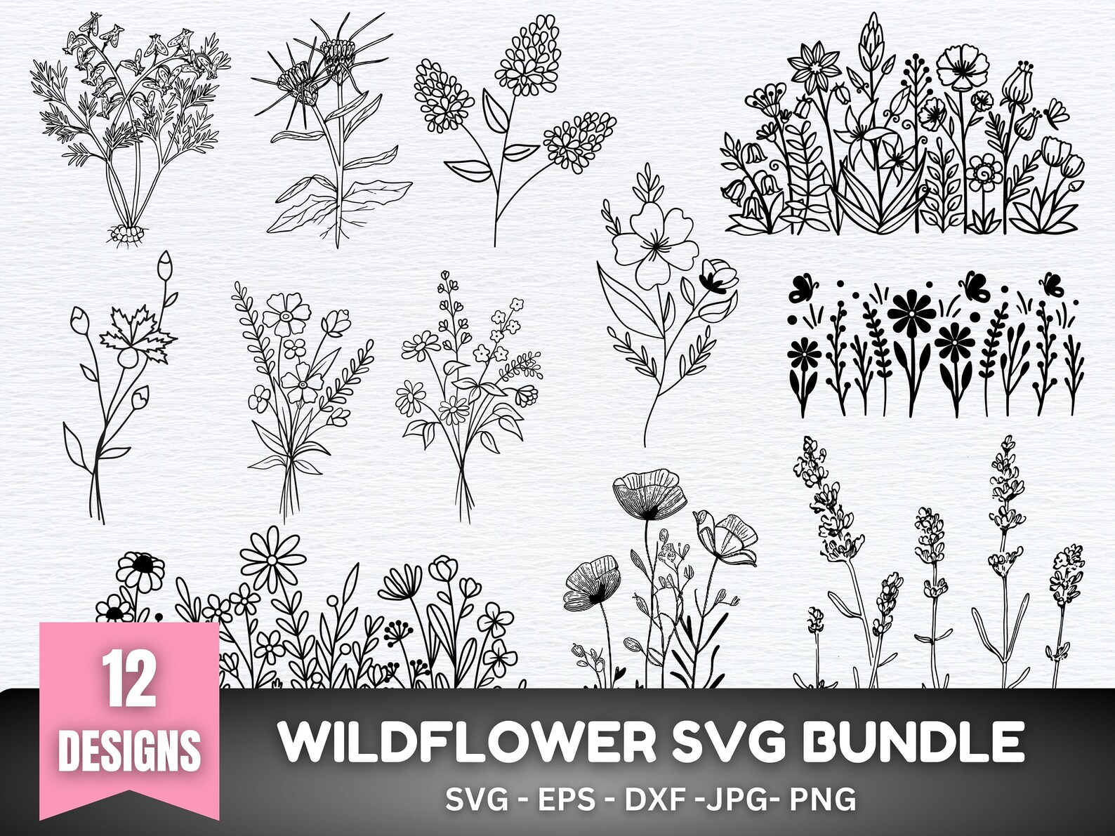 Wildflowers Svg, Wild Flower Svg Bundle, Floral Frame Svg, Split ...